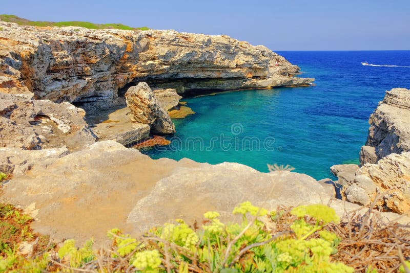 View on the Lagoon and Cliffs on Menorca, Balearic Islands Stock Photo ...