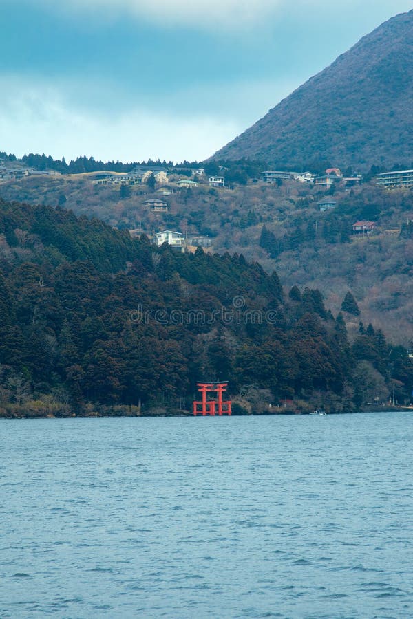 The View of the Lake Ashi and Torii Gate. Hakone, Japan Stock Image ...