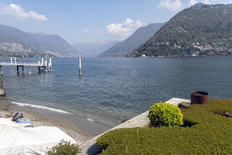 View of the Lake Como from the Garden of Villa Olmo Stock Image - Image ...