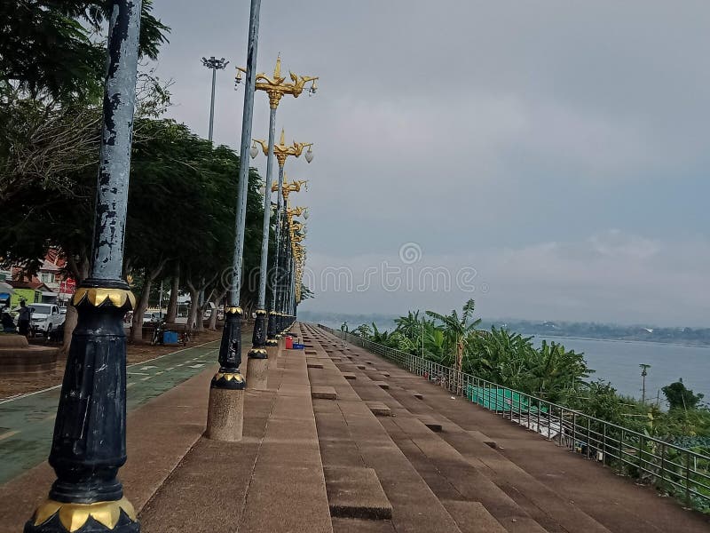 View of the Lamp Post, Walking Street, beside the Beautiful Waterfront ...