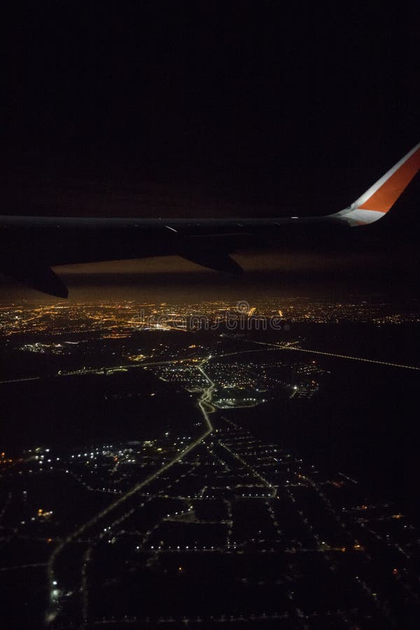 View From Airplane Window At Night Stock Image - Image of night ...