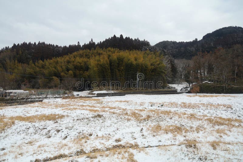 View of Landscape Yufuin Village in the Winter after Snow Fall Stock ...