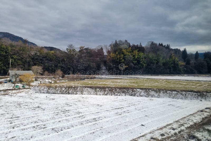 View of Landscape Yufuin Village in the Winter after Snow Fall Stock ...
