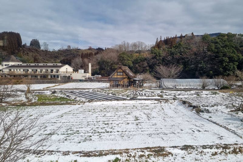 View of Landscape Yufuin Village in the Winter after Snow Fall Stock ...