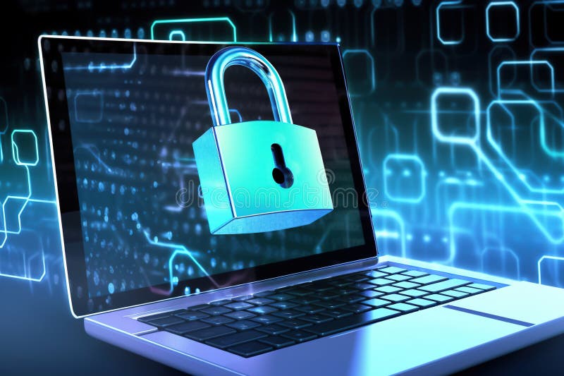 Laptop with Lock for Data Protection Represent Cyber Security Created ...