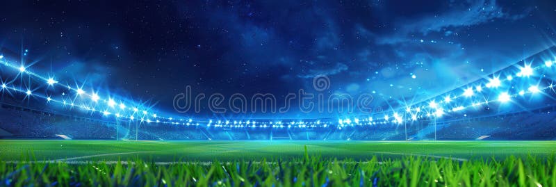 A View of a Large, Empty Stadium Field at Night with Bright Stadium ...