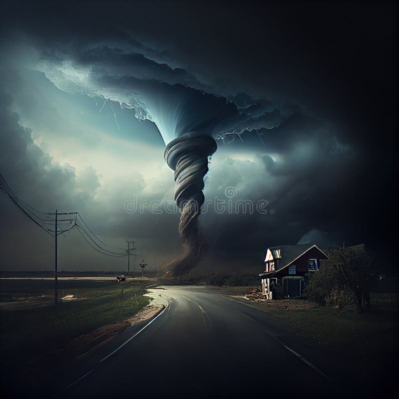 View of a Large Tornado Destroying an Entire City. Stock Illustration ...