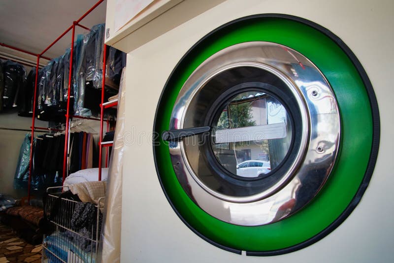 View of Laudry from Inside with Tools, Washing Machine and Iron Stock ...