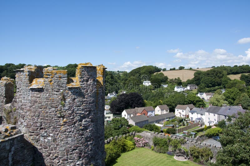 View of Laugharne Village from the Castle Stock Image - Image of trees ...