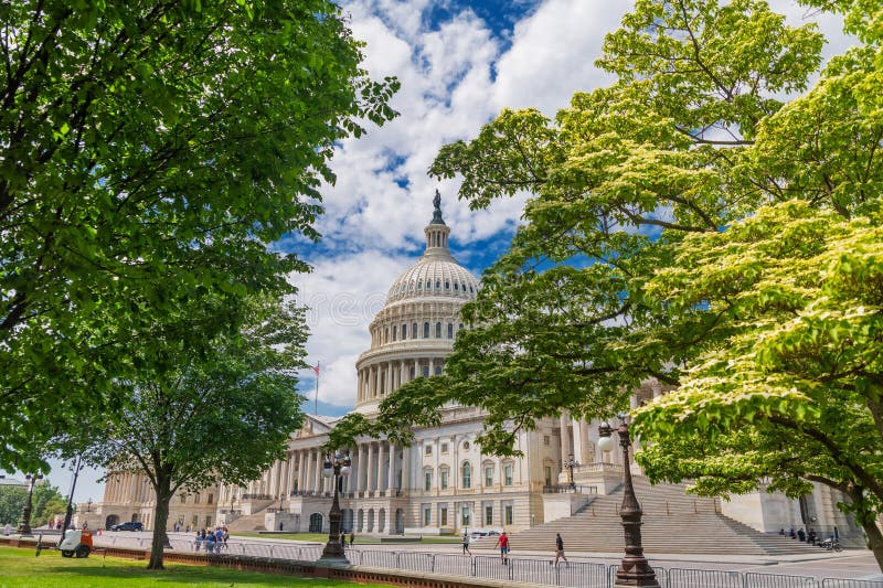 View through Leafy Green Trees of the Capitol Building in the U.S ...
