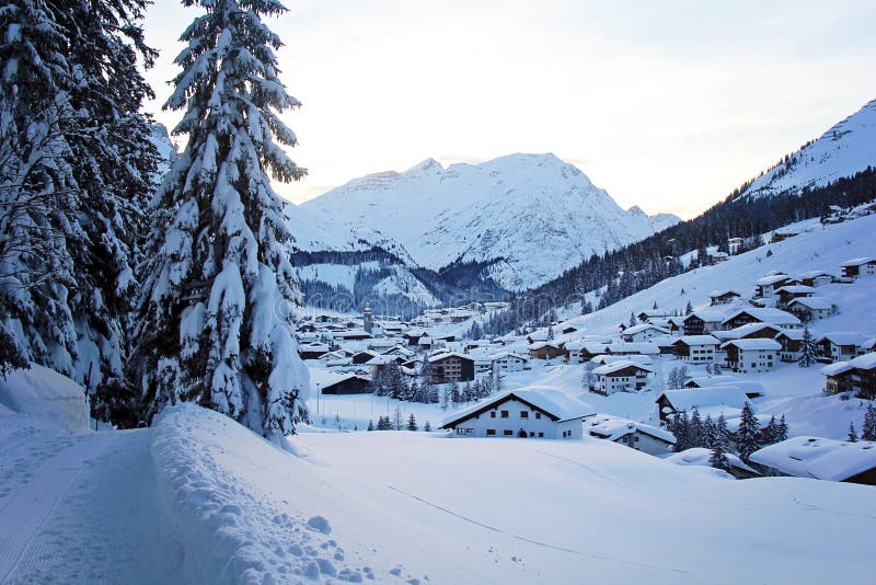 View of Lech am Arlberg in Winter at the Austrian Alps Mountains Stock ...