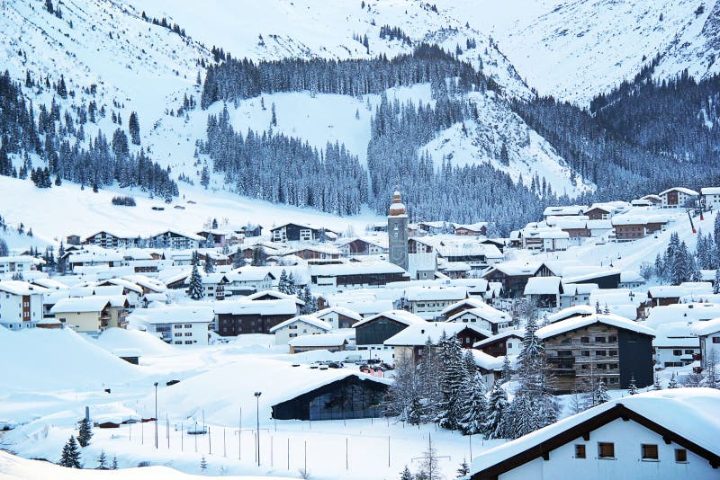 View of Lech in Winter stock image. Image of snow, panorma - 166152687