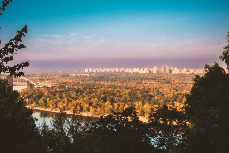 View of the Left Bank of Kyiv. Green Zone Stock Image - Image of park ...