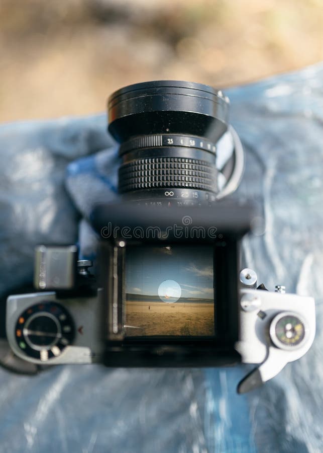 The View through the Lens of an Old Camera. Stock Image - Image of ...