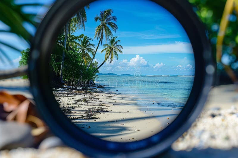 View through a Lens of the Sandy Beach of the Ocean Stock Photo - Image ...