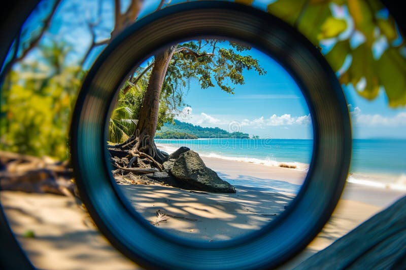 View through a Lens of the Sandy Beach of the Ocean Stock Photo - Image ...