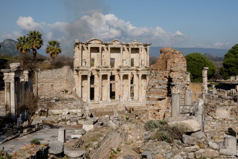 View of the Library of Celsus in Ephesus, Turkey, a Magnificent and ...