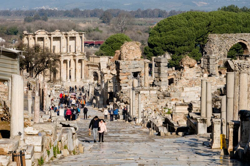View of the Library of Celsus in Ephesus, Turkey, a Magnificent and ...