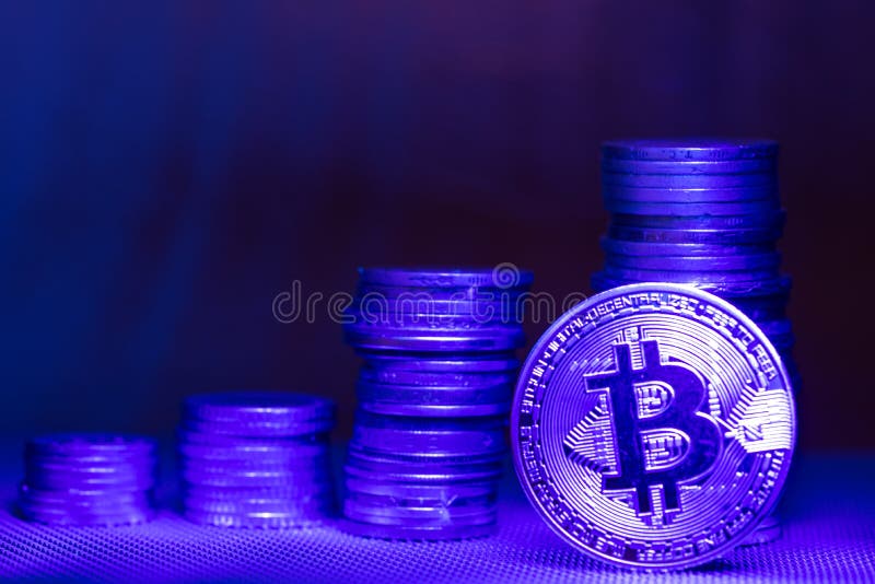 View of Light Painted Golden Bit Coins Stock Photo - Image of bright ...