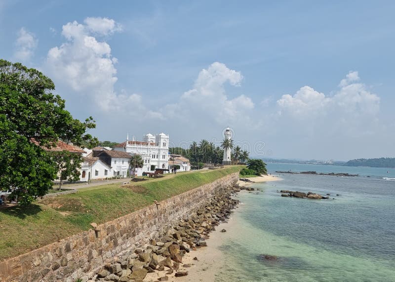 View of the Lighthouse at Galle Fort Stock Photo - Image of cape, water ...