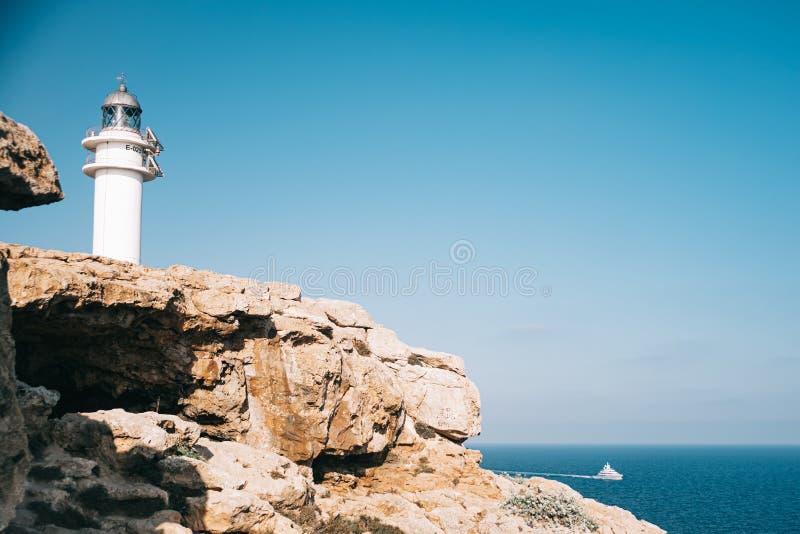 View of Lighthouse at the Top and a Yacht Stock Image - Image of ideas ...