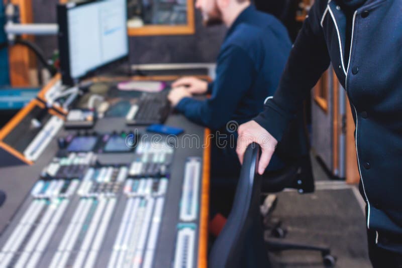 View of Lighting Technician Operator Working on Mixing Console ...