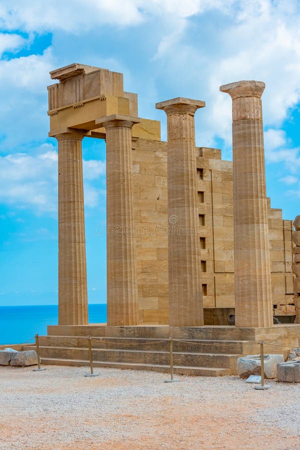 View of Lindos Acropolis at Greek Island Rhodes Stock Photo - Image of ...