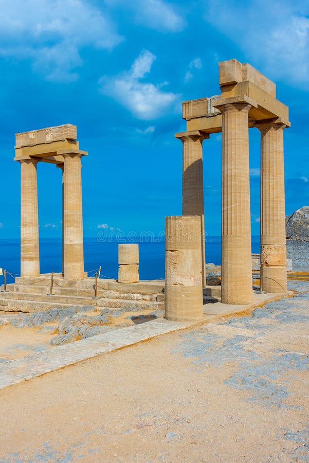 View of Lindos Acropolis at Greek Island Rhodes Stock Image - Image of ...