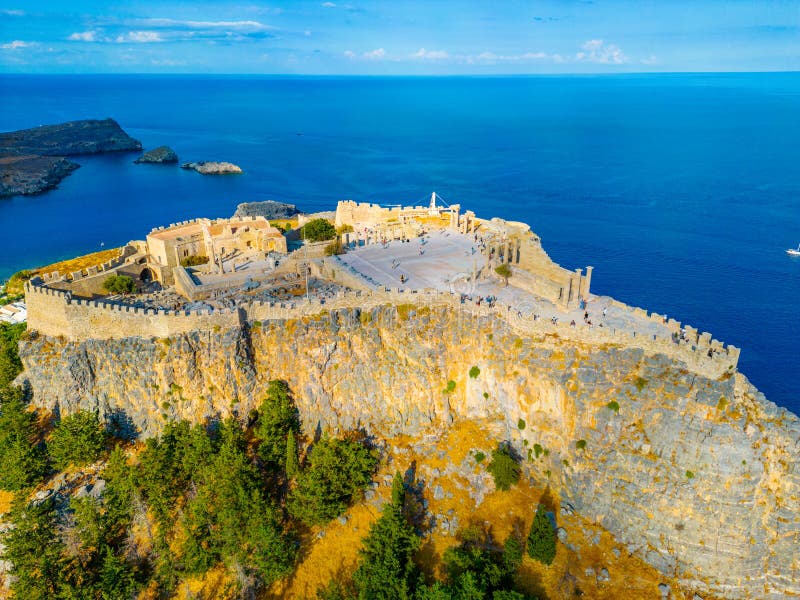 View of Lindos Acropolis at Greek Island Rhodes Stock Image - Image of ...
