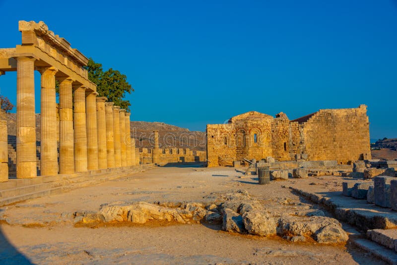View of Lindos Acropolis at Greek Island Rhodes Editorial Photo - Image ...