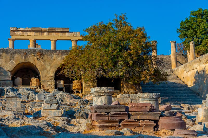 View of Lindos Acropolis at Greek Island Rhodes Editorial Photography ...