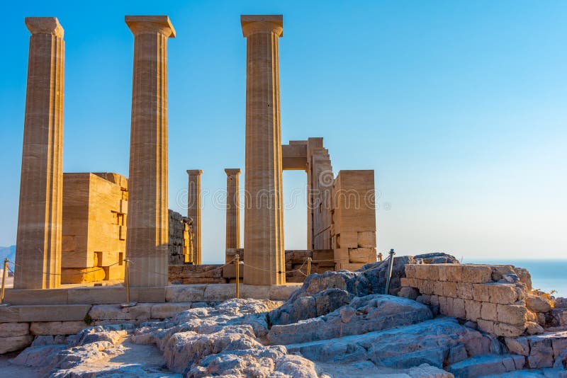 View of Lindos Acropolis at Greek Island Rhodes Stock Photo - Image of ...