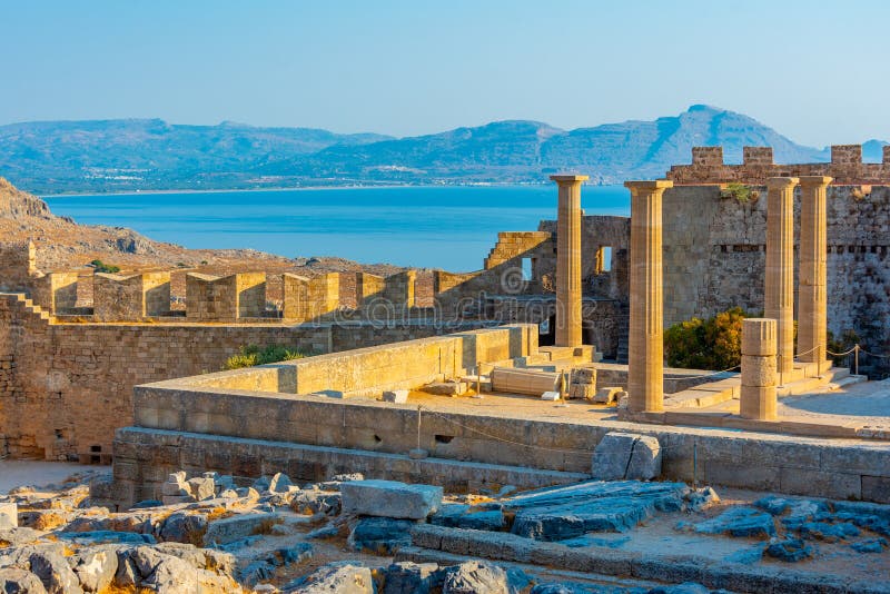 View of Lindos Acropolis at Greek Island Rhodes Editorial Photo - Image ...