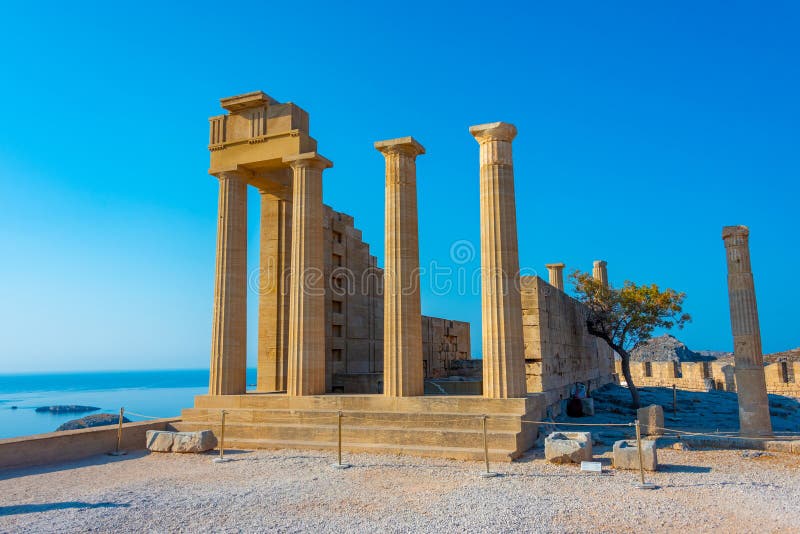 View of Lindos Acropolis at Greek Island Rhodes Editorial Photography ...