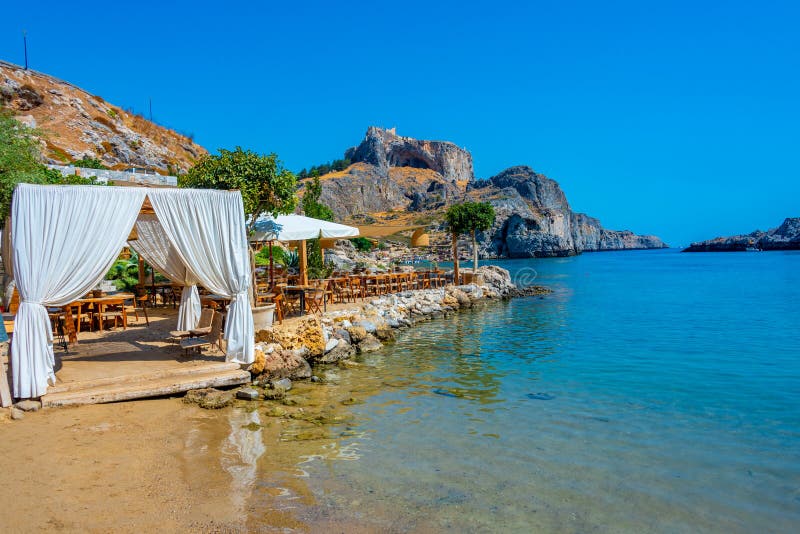 View of Lindos Acropolis at Greek Island Rhodes Stock Photo - Image of ...