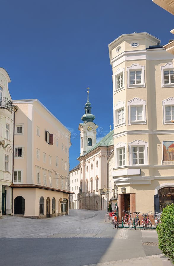 View into Linzer Gasse, Main Access To Historic District of Salzburg ...