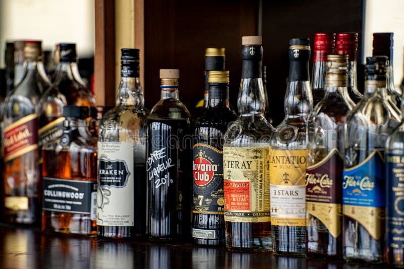View of Liquor Bottles on a Bar Counter. Editorial Photography - Image ...
