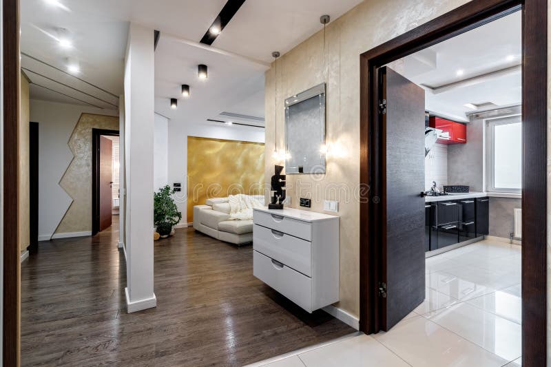 View of the Living Room and Corridor in the Modern Apartment from the ...