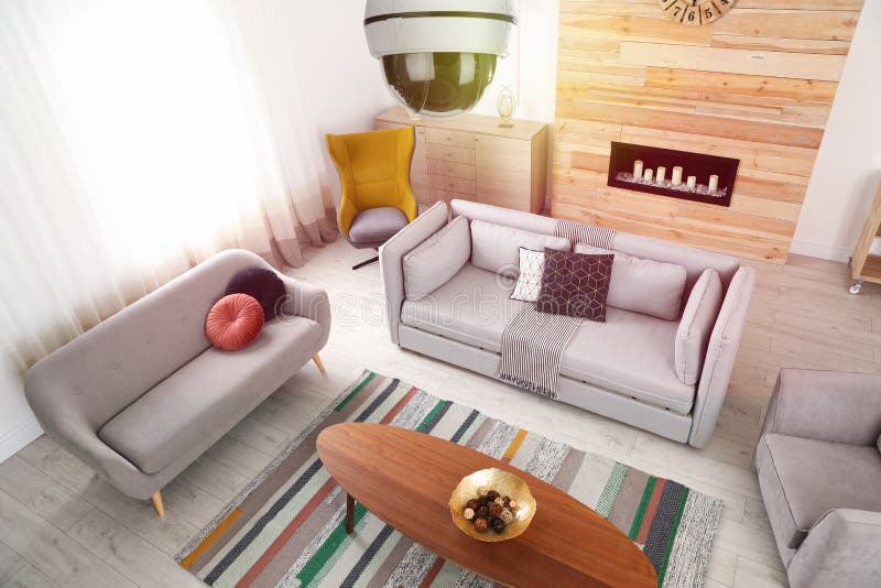View of Living Room from Security CCTV Camera. Protection System Stock ...