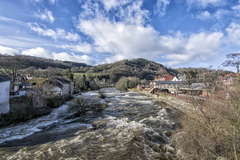 View of Llangollen from River Stock Photo - Image of exterior, blue ...
