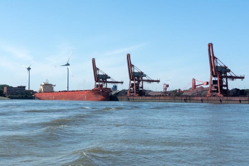 Loading Coal on an Old Transport Ship in the Port Stock Image - Image ...