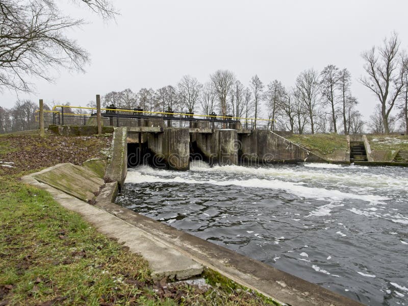 View of the Lock on a Small River. Stock Photo - Image of apartment ...
