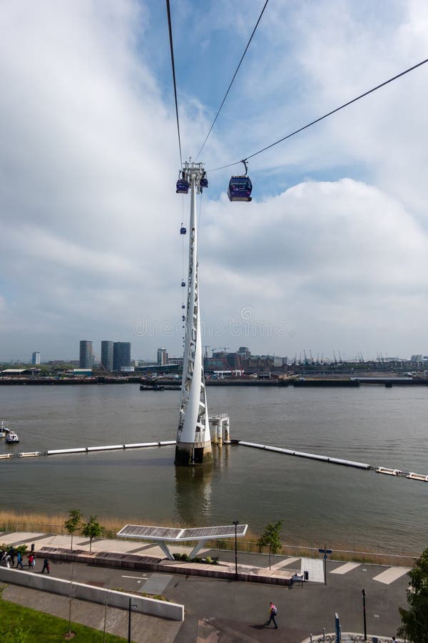 View of the London Cable Car Over the River Thames Stock Photo - Image ...