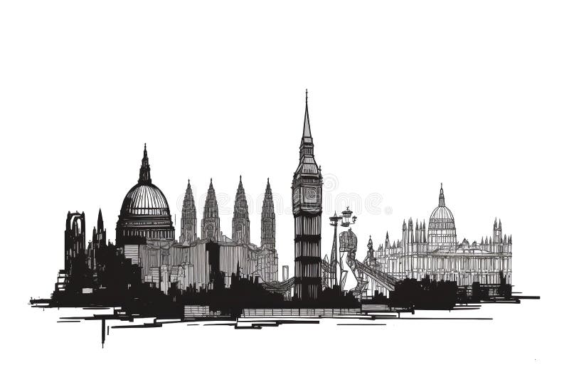 View of London City in a Hand Drawn Sketch Style. Generative Ai Stock ...