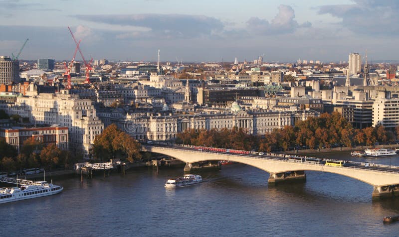 View of London Thames and Cable-stayed Bridge Stock Image - Image of ...