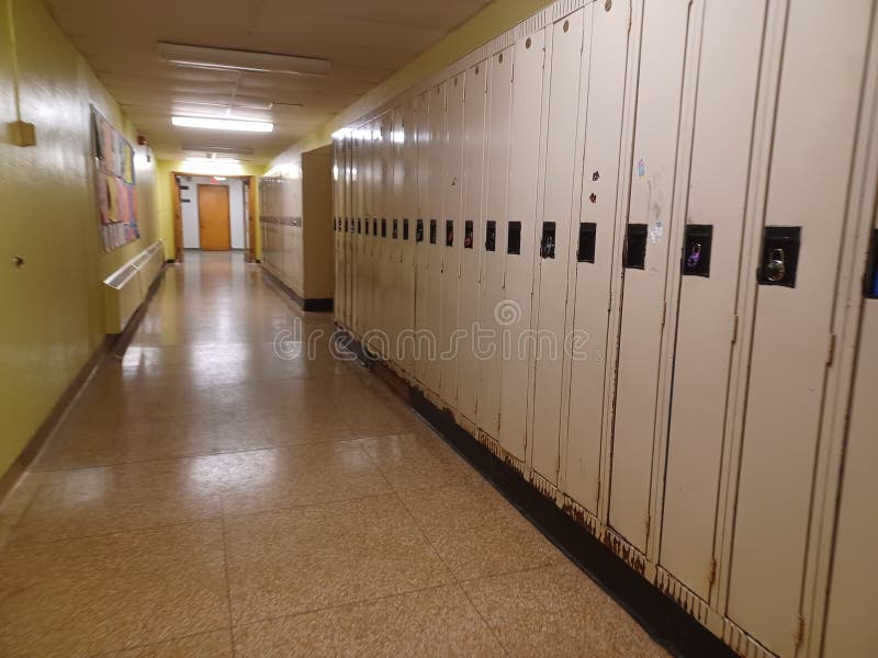 Long school corridor view stock image. Image of architectural - 303406597