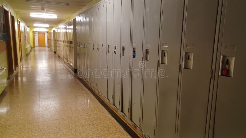 Long school corridor view stock image. Image of style - 303406605