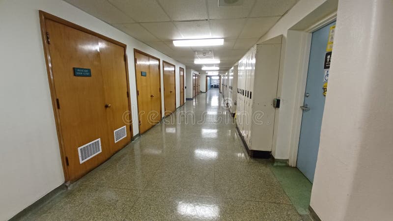 Long school corridor view stock photo. Image of building - 303406640