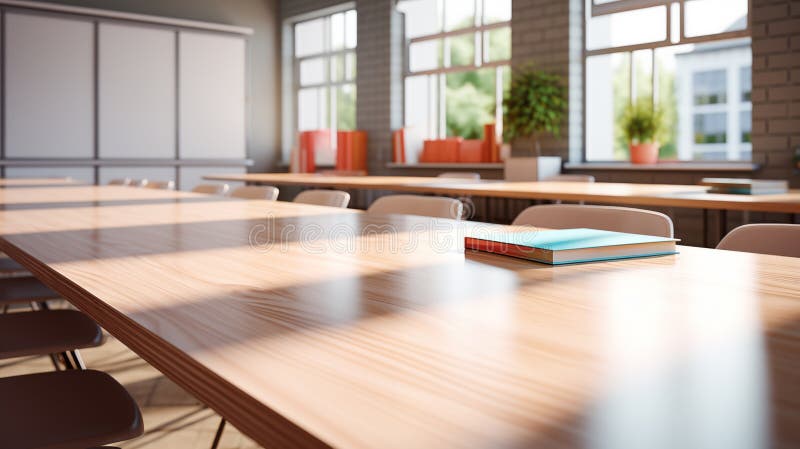 View of the Long Table in the Classroom in the Sunlight Stock Image ...