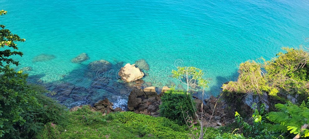 View Looking Down the Cliff into the Ocean Stock Image - Image of ...